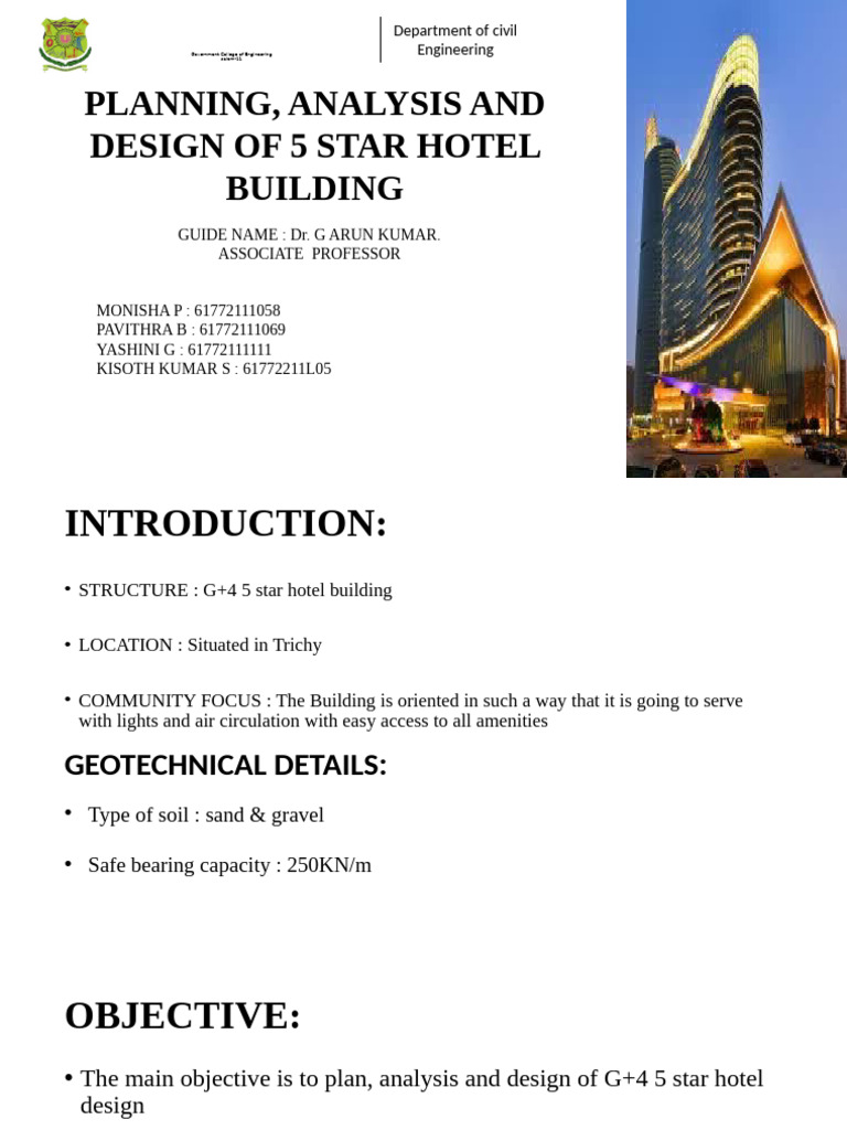 Planning, Analysis and Design of 5 Star Hotel Building | PDF