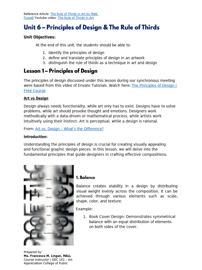 Module - Unit 6 - Principles of Design & The Rule of Thirds | PDF