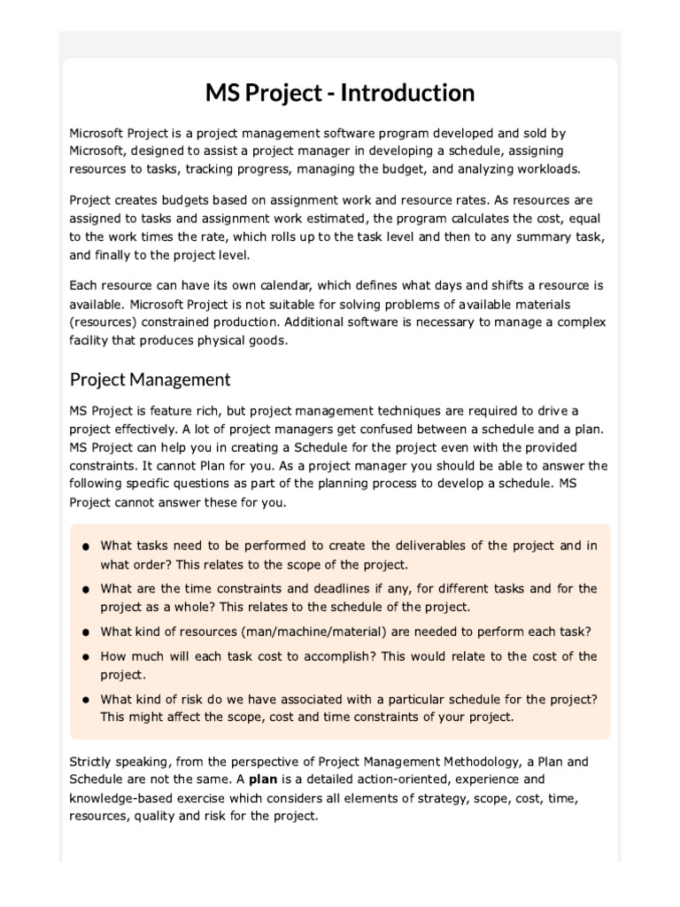 MS Project - Introduction | PDF