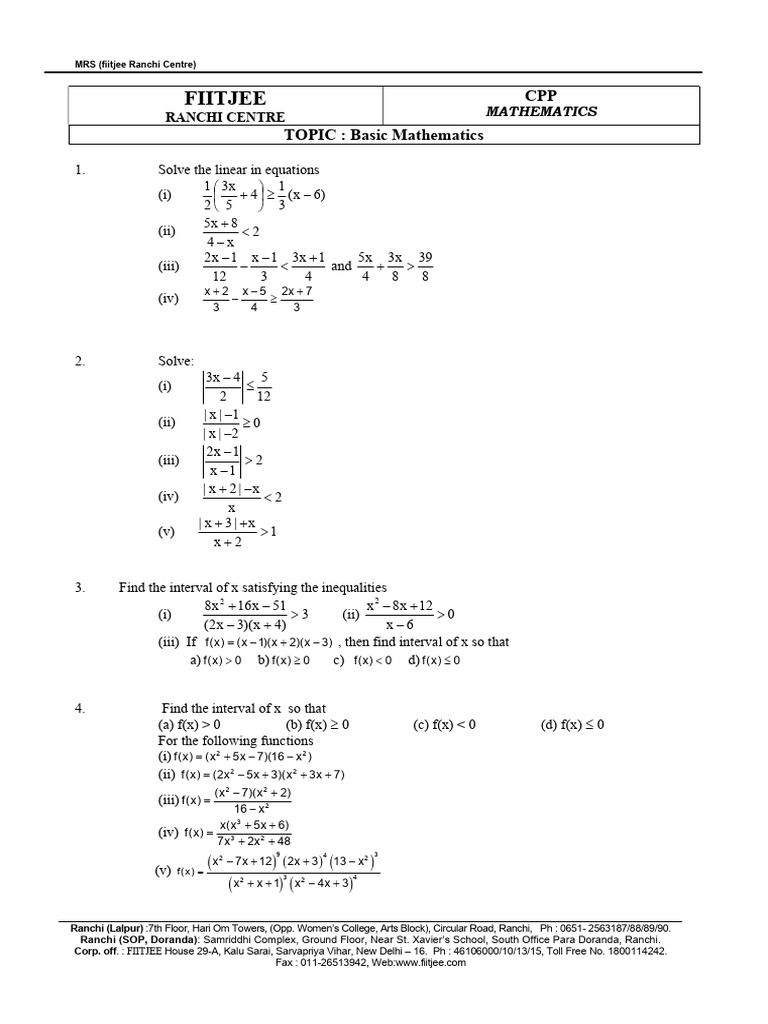 CPP Basic Math (Sets Inequality) PDF | PDF