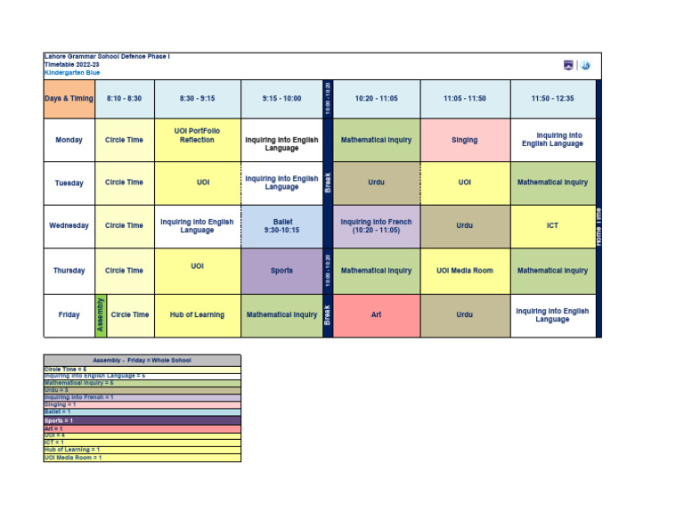 KG Blue Timetable - 2022-23 | PDF