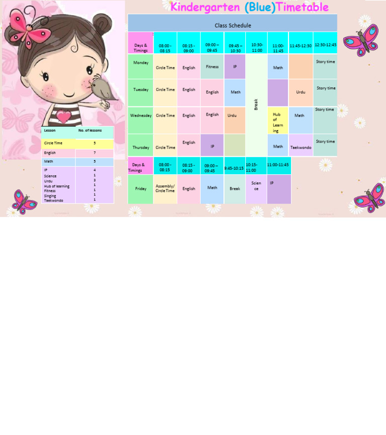 Kindergarten Blue (timetable 2023-24) | PDF