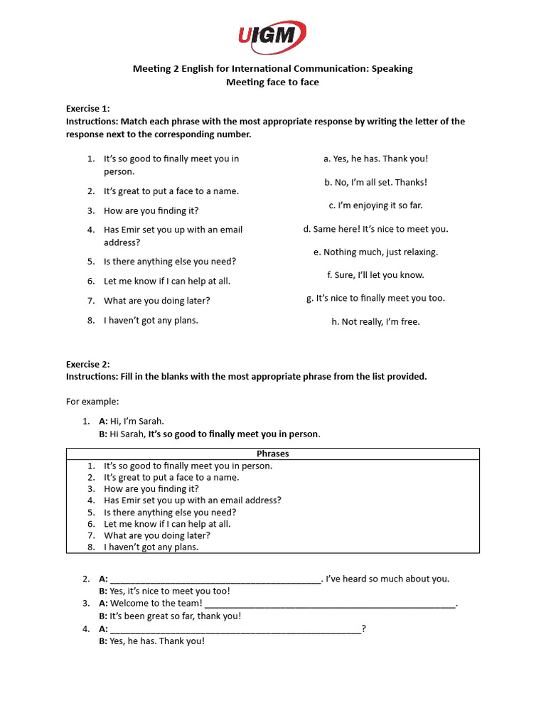 Meeting 2 English For International Communication (EIC 3) | PDF