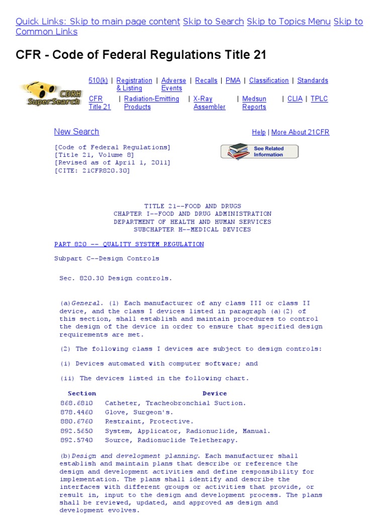 21 CFR 820.30 | PDF | Verification And Validation | Systems Engineering