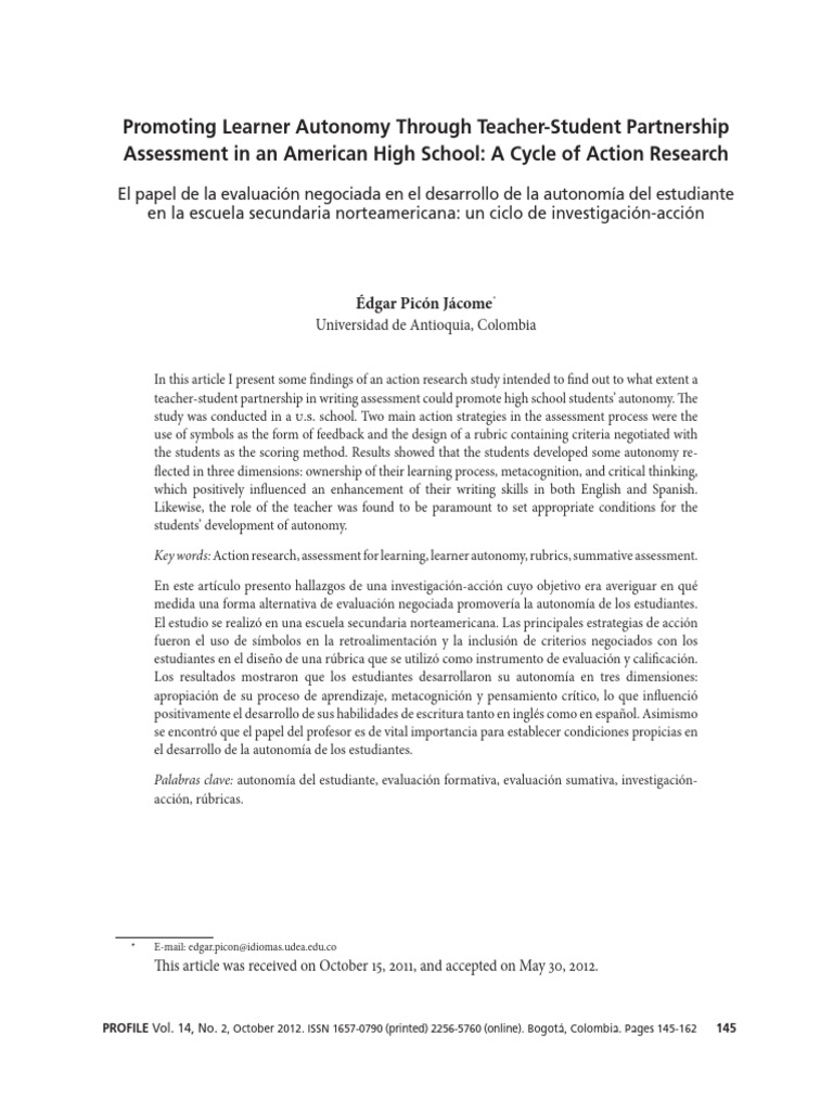 Promoting Learner Autonomy Through Teacher-Student Partnership ...