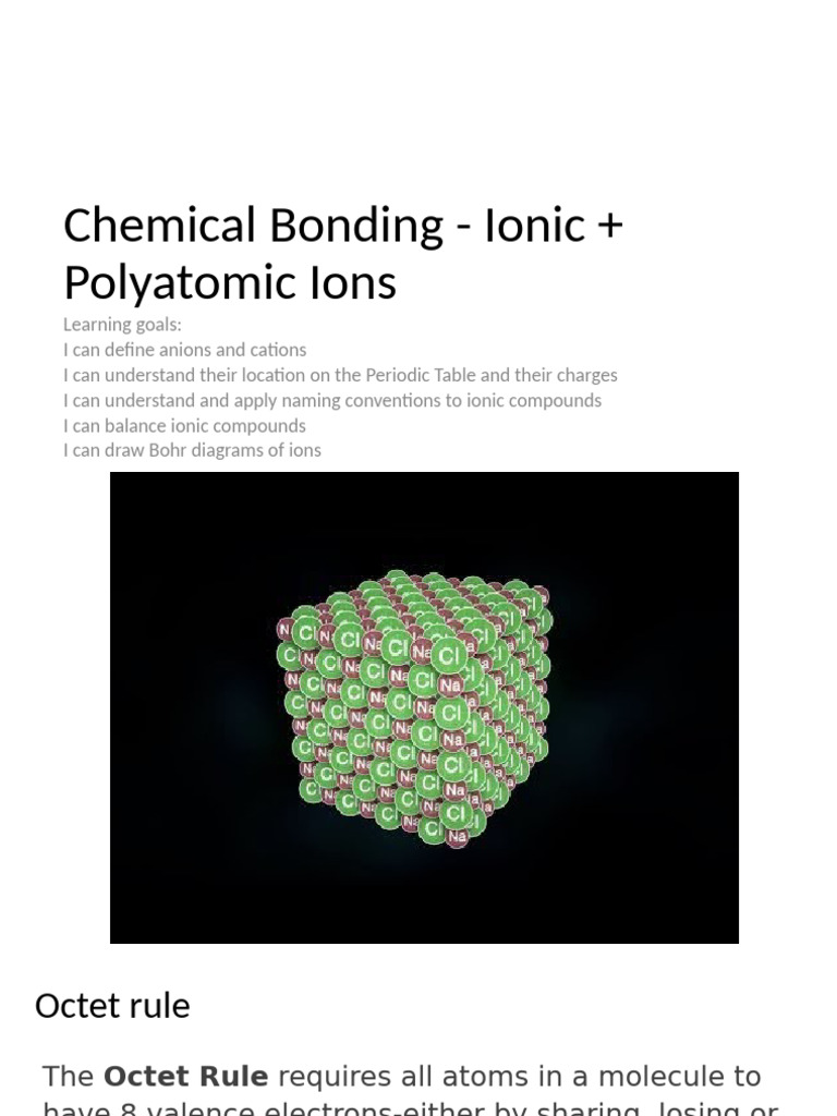 Week 2 - Ionic Polyatomic Metallic and Covalent Bonding | PDF