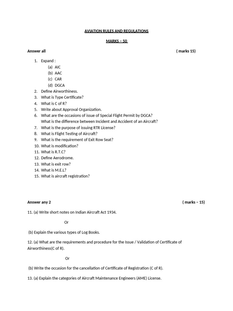 Aviation Rules and Exam Questions | PDF | Aerospace | Transport Safety