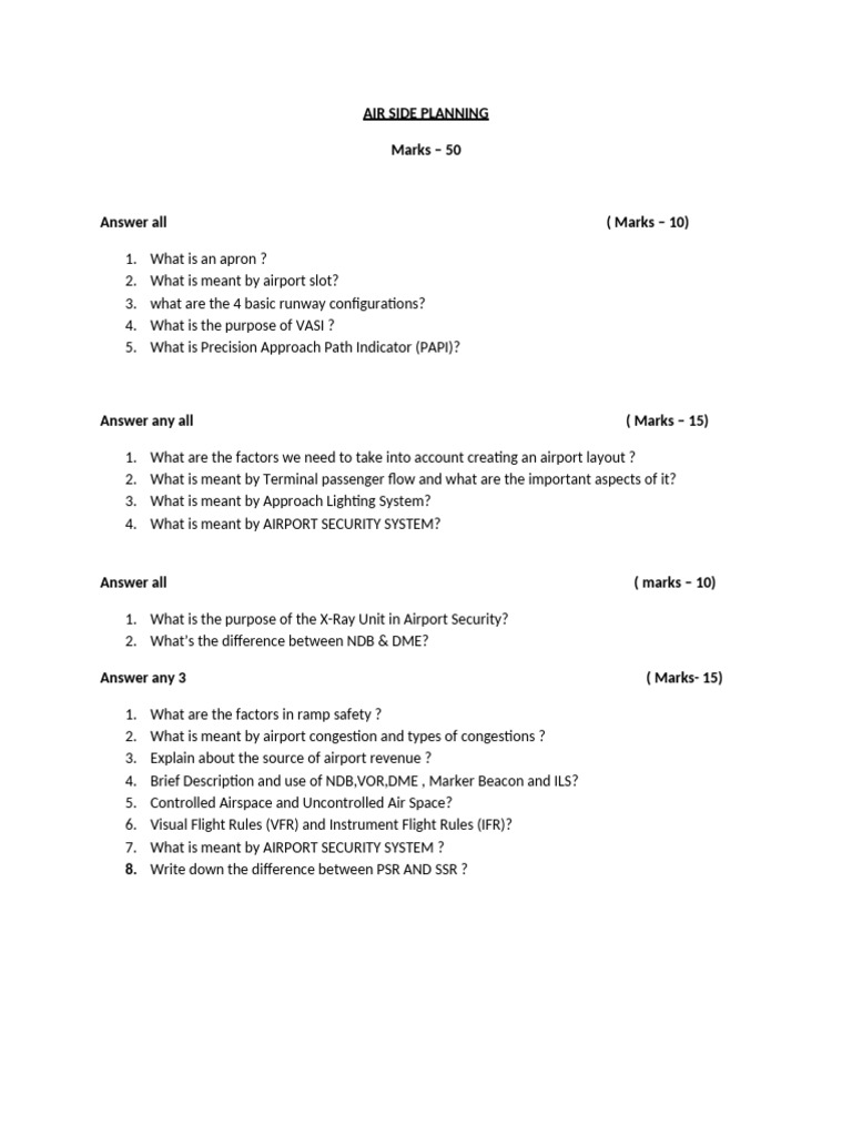 AIR SIDE PLANNING Question Paper | PDF