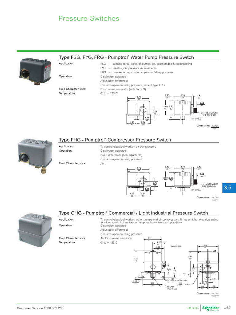 Pressure Switches: Type FSG, FYG, FRG - Pumptrol Water Pump Pressure Switch | PDF