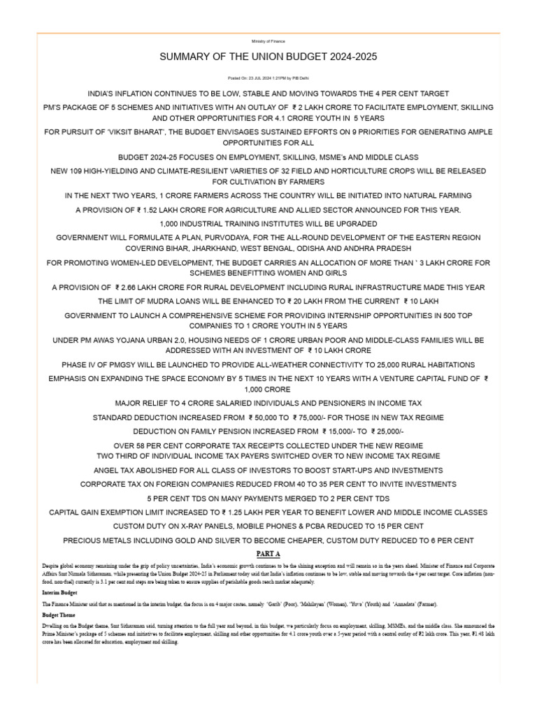 PIB Budget summary | PDF