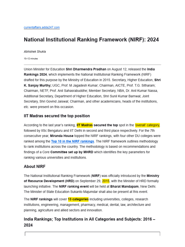 NIRF 2024 Rankings | PDF