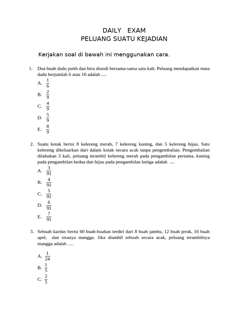 DAILY EXAM - 12 - Peluang Suatu Kejadian | PDF