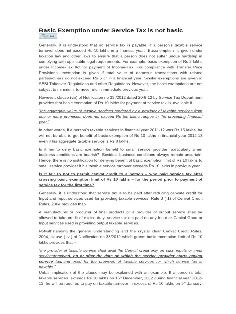 Basic Exemption Under Service Tax Is Not Basic | PDF