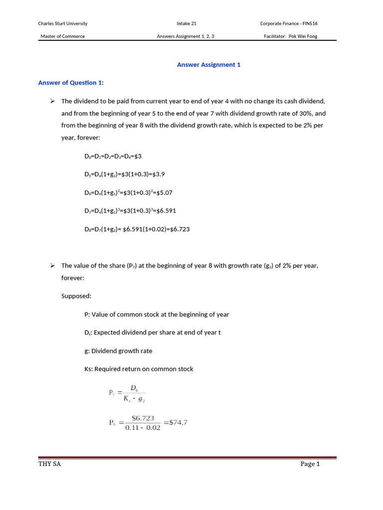 FIN516, Assignment - 1-3-Final-1 | PDF FIN516, Assignment - 1-3-Final-1 | PDF