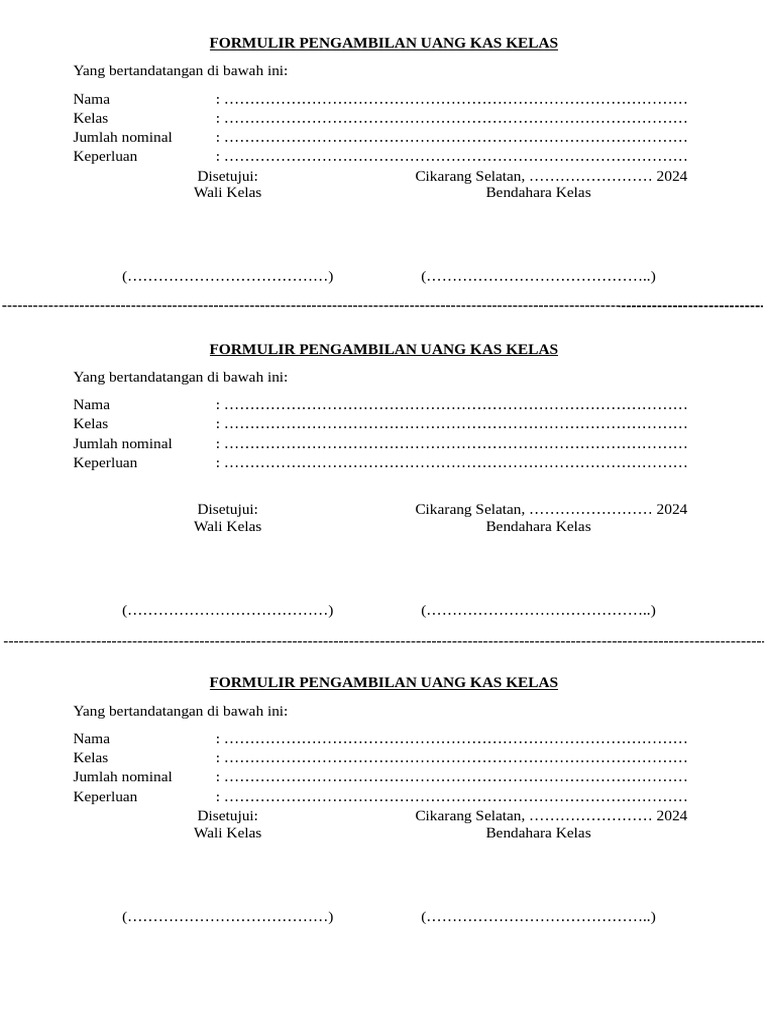Formulir Pengambilan Uang Kas Kelas | PDF