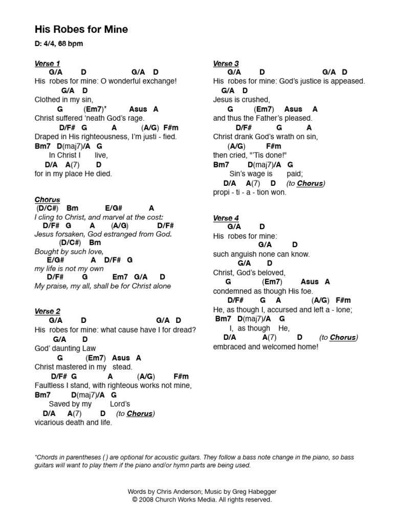 His Robes for Mine (Chord Chart in D) | PDF