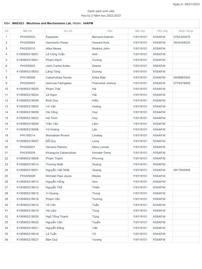 LAB 23 Machines and Mechanism DS Sinh Viên | PDF
