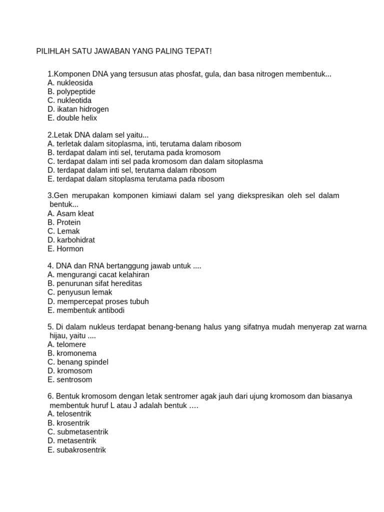 Soal Substansi Genetik | PDF