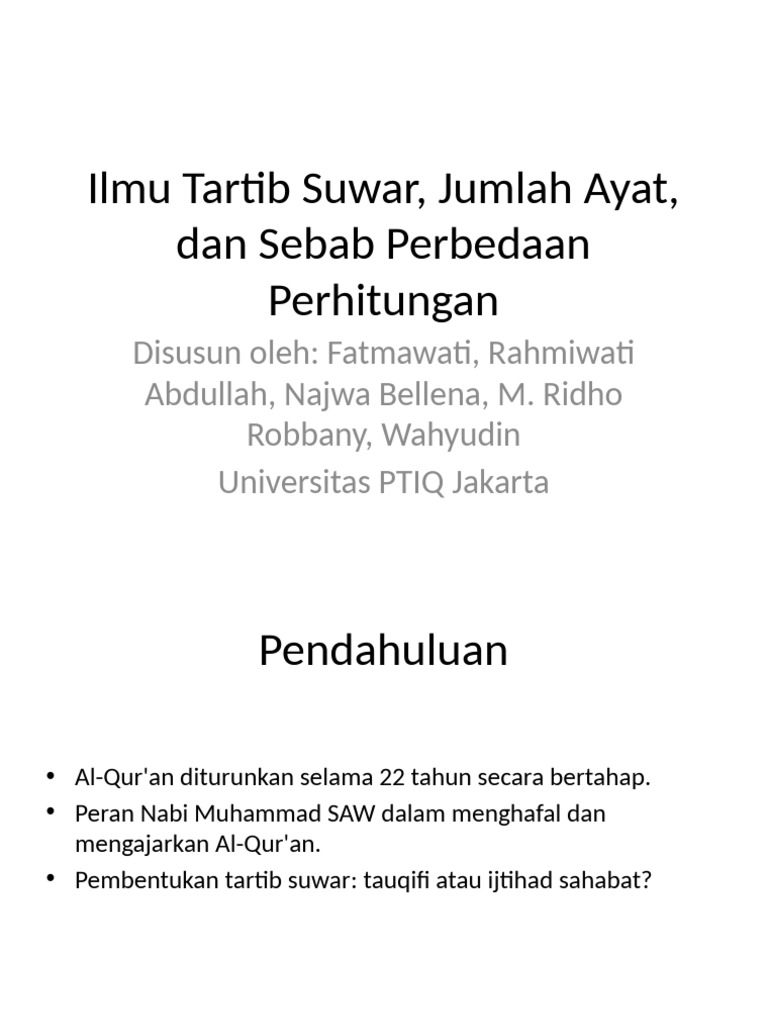 Ilmu Tartib Suwar Presentation | PDF