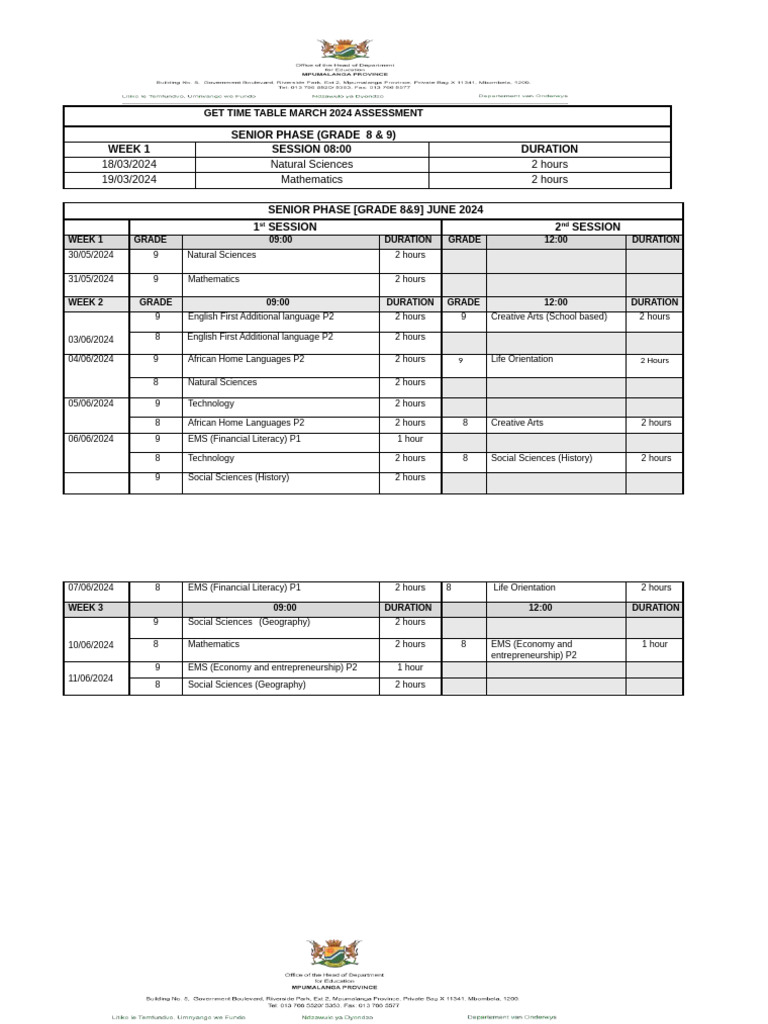 Secondary School Exam Timetable-1 | PDF