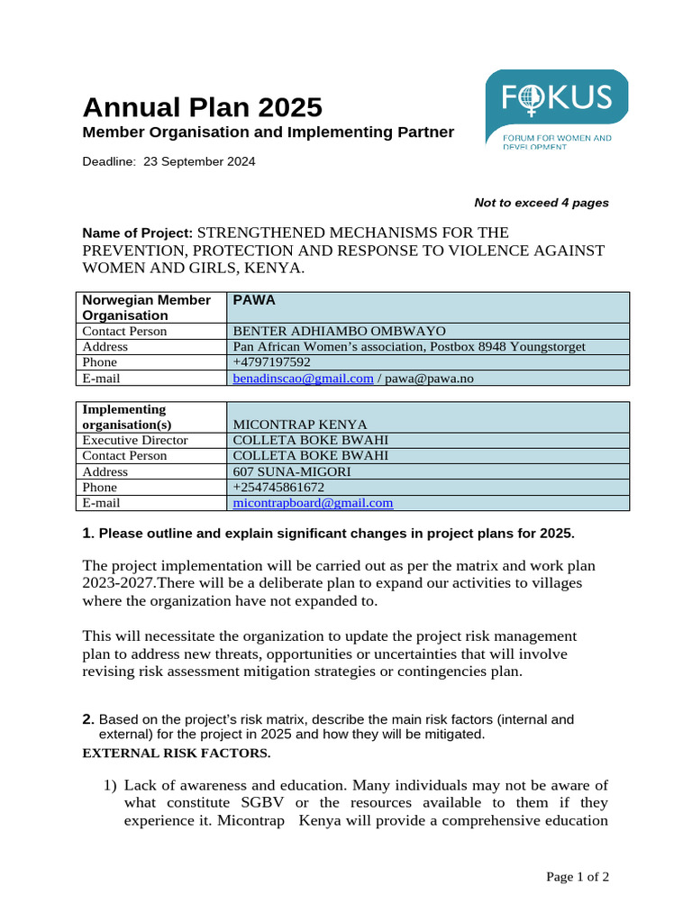 2. Annual Plan FOKUS template 2025_PAWA-Micontrap 2025 | PDF