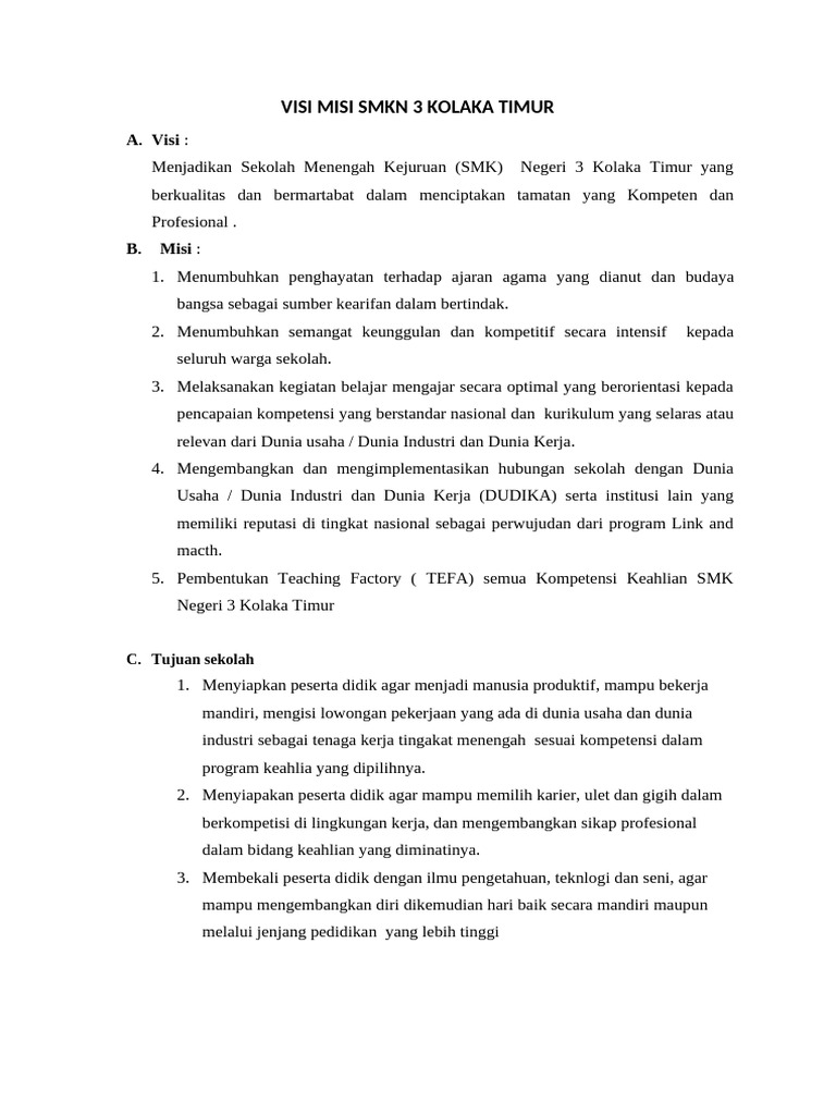 Visi Misi SMKN 1 Dangia | PDF
