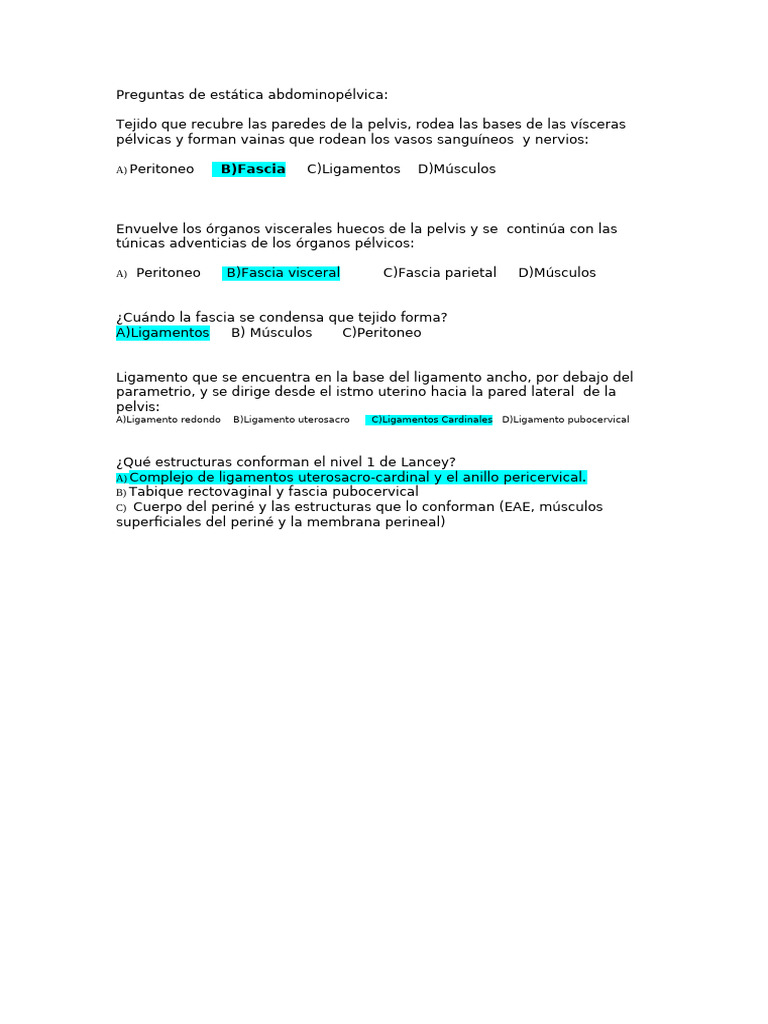 Preguntas de Estática Abdominopélvica | PDF