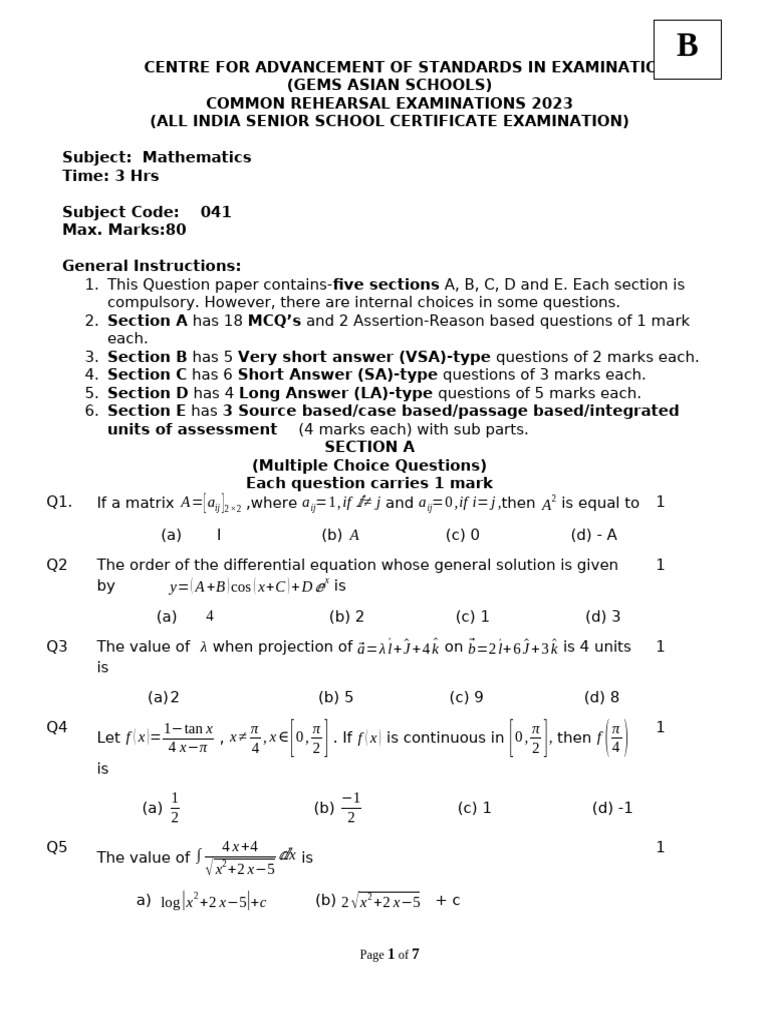 Case Exam 2023 Question Paper Set B | PDF