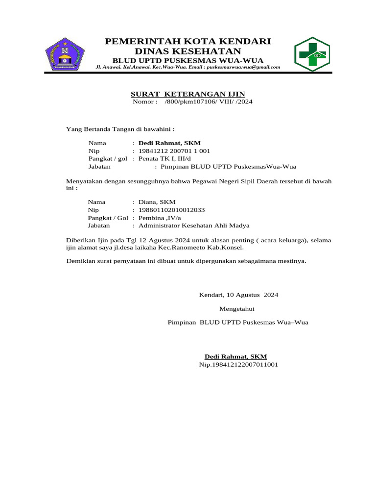 Surat Keterangan Ijin Pusk | PDF