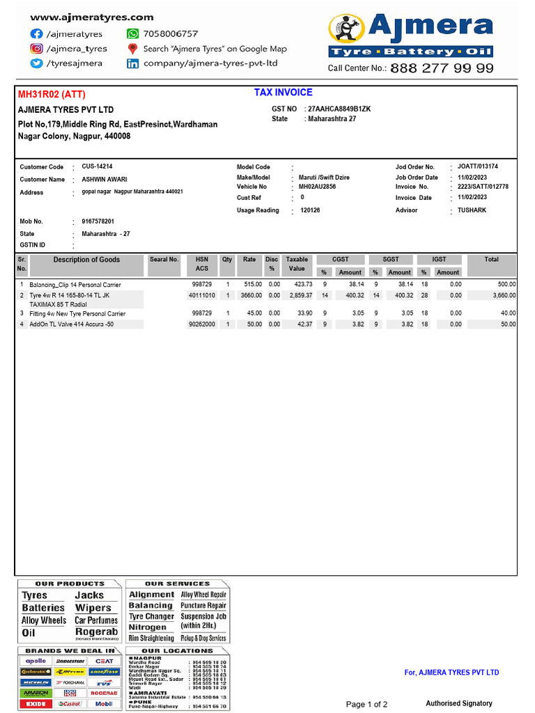 MH31R02 (ATT) : Tax Invoice | PDF