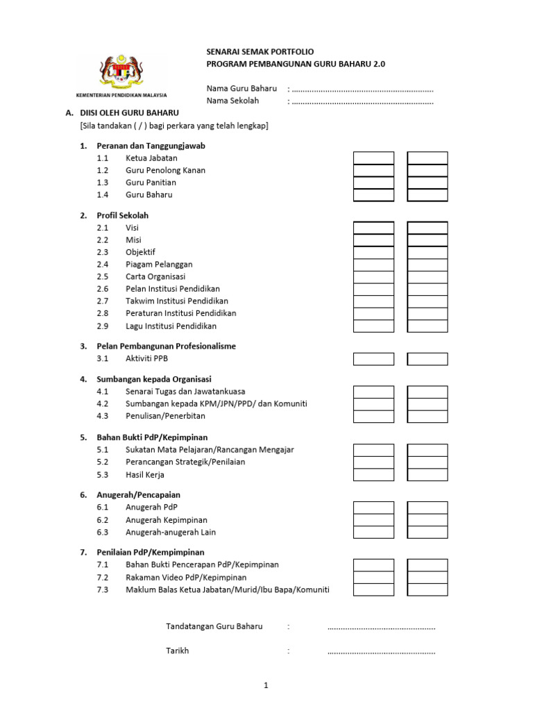Senarai Semak Portfolio PPGB 2.0 | PDF