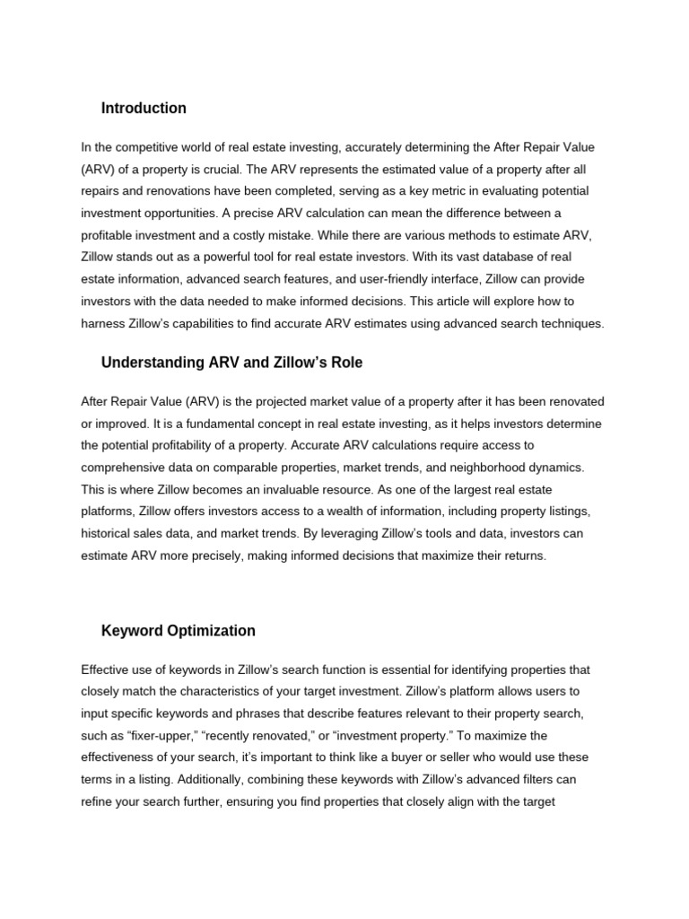 How To Find ARV On Zillow - Advanced Search Techniques On Zillow | PDF