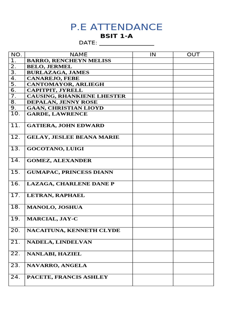 Pe. Attendance | PDF