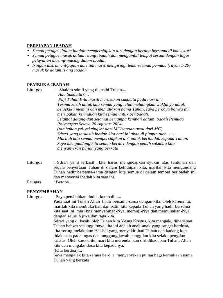 Liturgi Ibadah Gabungan Pempol | PDF