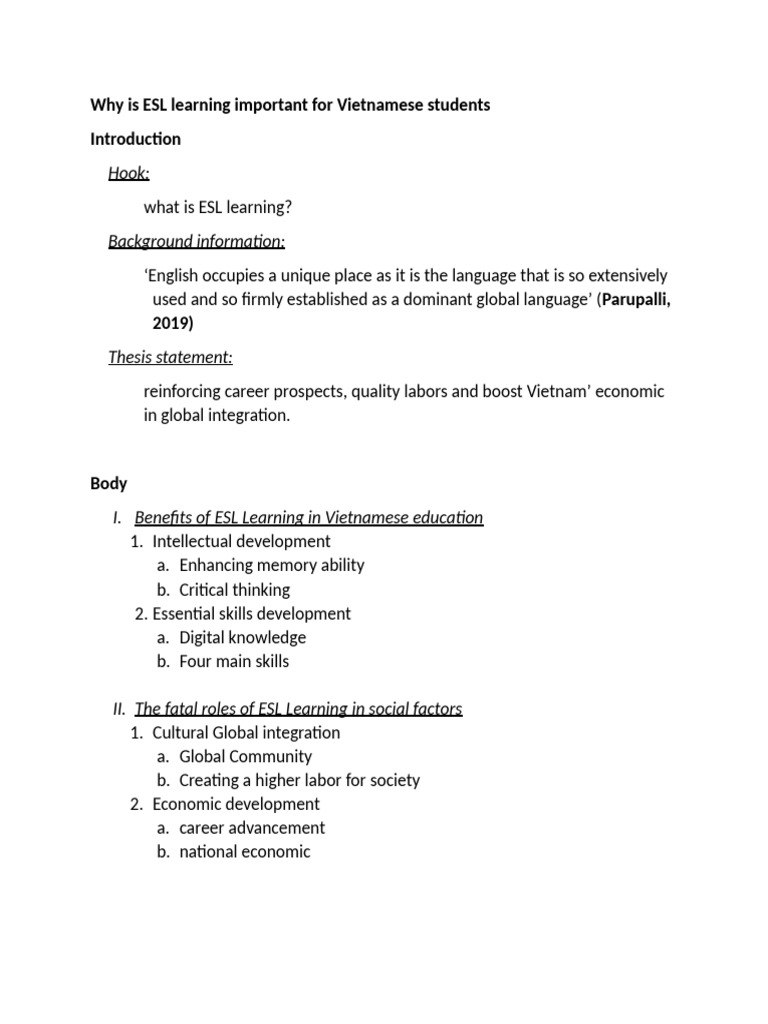 Why is ESL Learning Important for Students in Vietnam | PDF Why is ESL Learning Important for Students in Vietnam | PDF