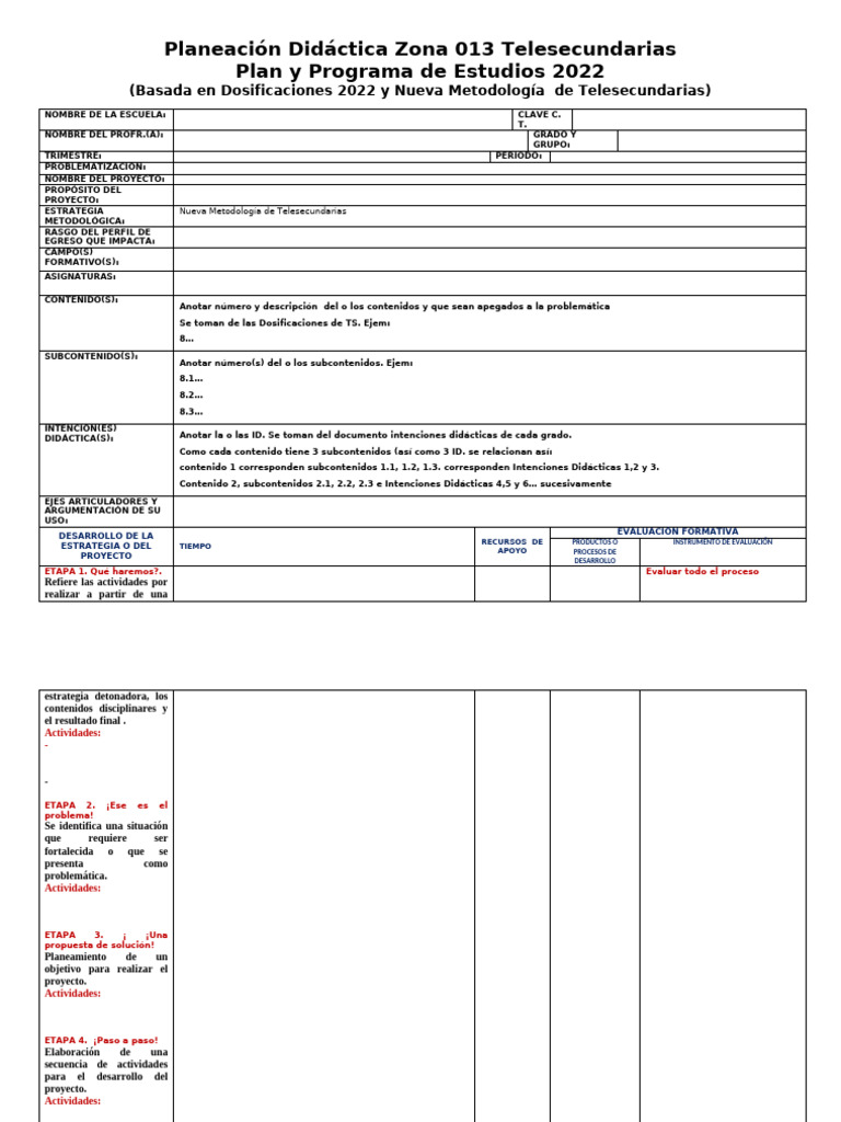 Formato de Planeación Didáctica Formato 2023 Zona 013 Teles Q. Roo | PDF