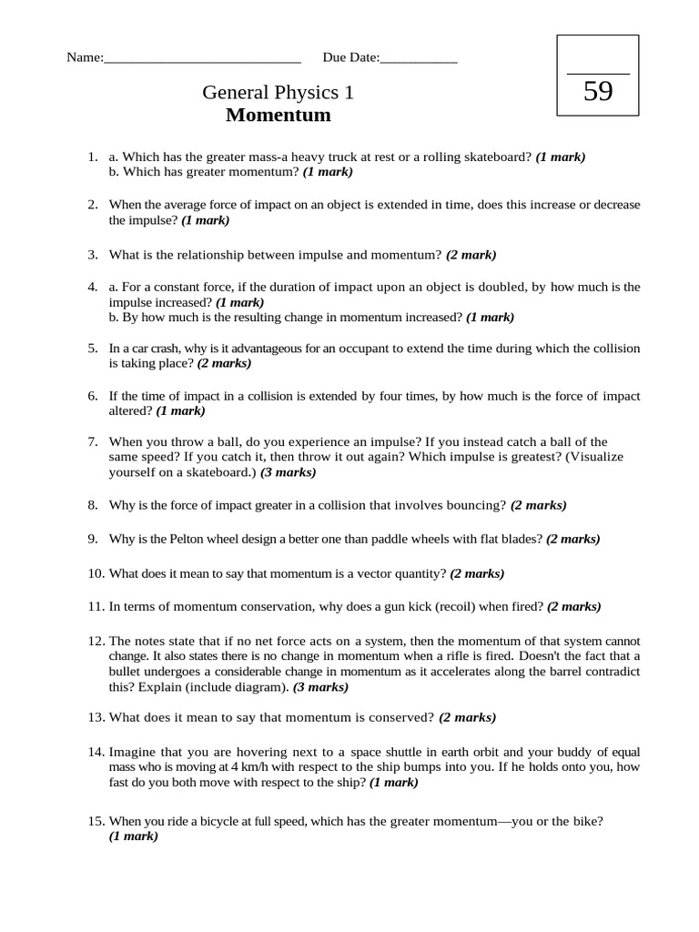 Momentum Worksheet | PDF