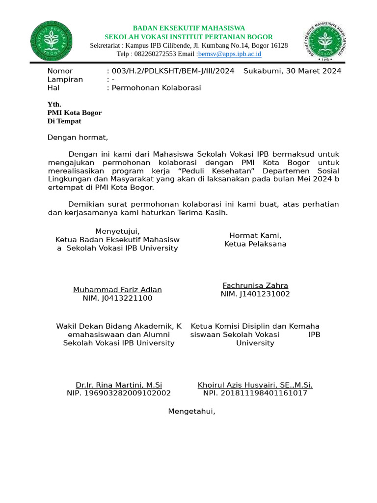 003 Surat Permohonan Kolaborasi Pmi Kota Bogor | PDF