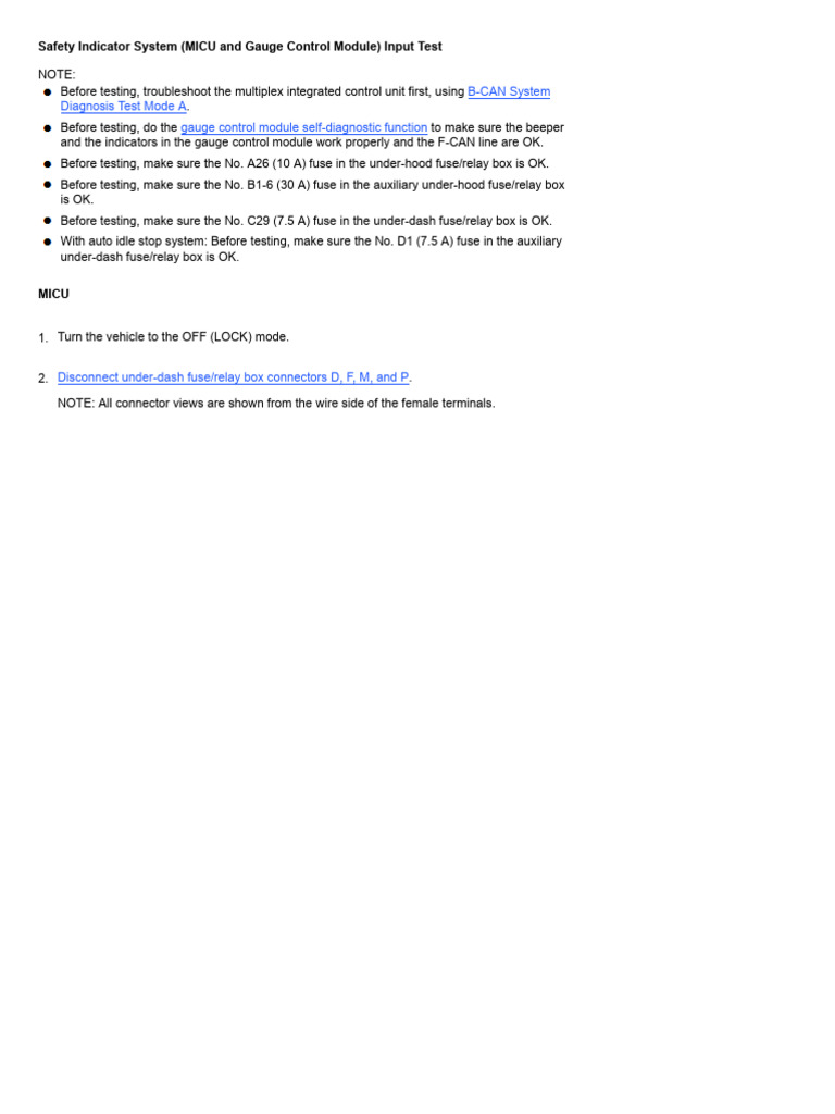 Safety Indicator System (MICU and Gauge Control Module) Input Test 2408 ...
