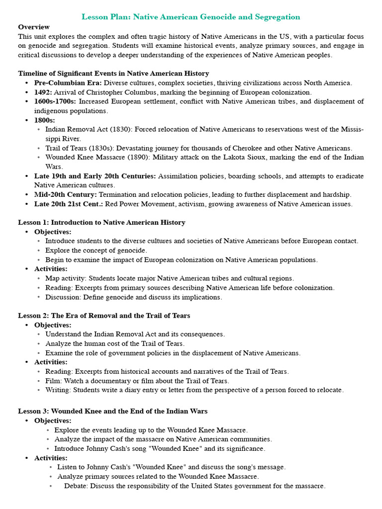 LESSON PLAN_INDIAN GENOCIDE | PDF
