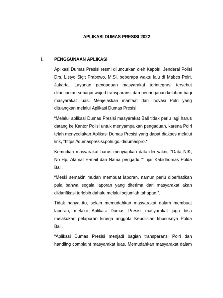 Aplikasi Dumas Presisi 2022 | PDF