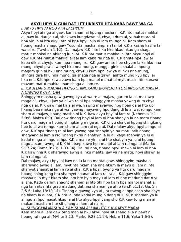 Akyu Hpyi N-Gun Dat Let Hkristu Hta Galu Kaba Wa Ga | PDF