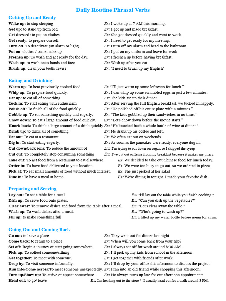 DAILY ROUTINE PHRASAL VERBS | PDF