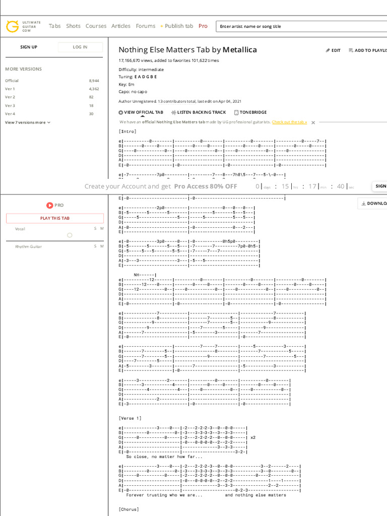 NOTHING ELSE MATTERS TAB by Metallica @ | PDF