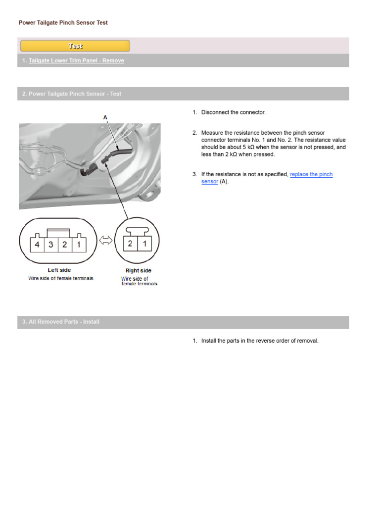 Power Tailgate Pinch Sensor Test 1321 | PDF