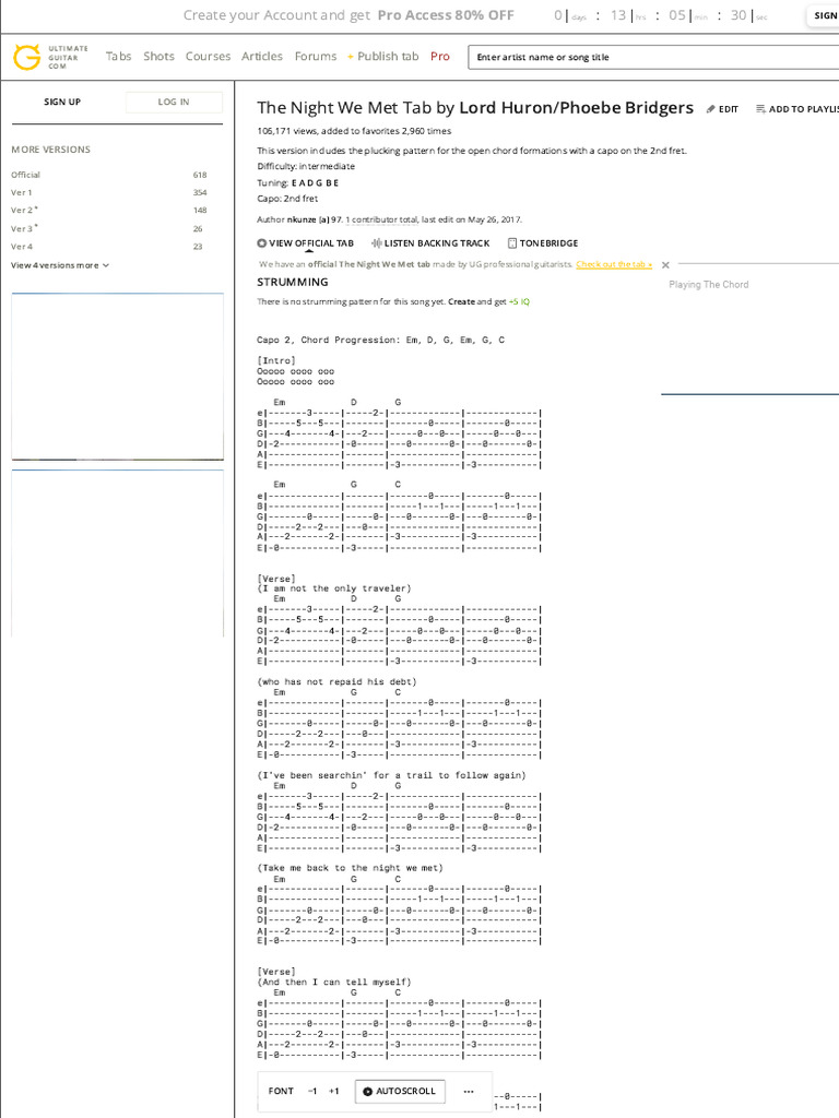 THE NIGHT WE MET TAB (Ver 2) by Lord Huron - Phoebe Bridgers @ | PDF