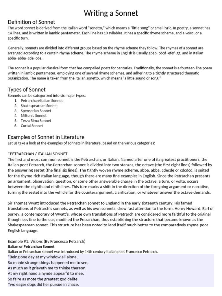 Writing A Sonnet | PDF