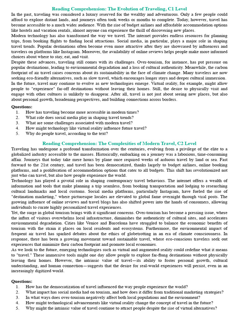 Reading Comprehension - Travels - C1-C2 | PDF