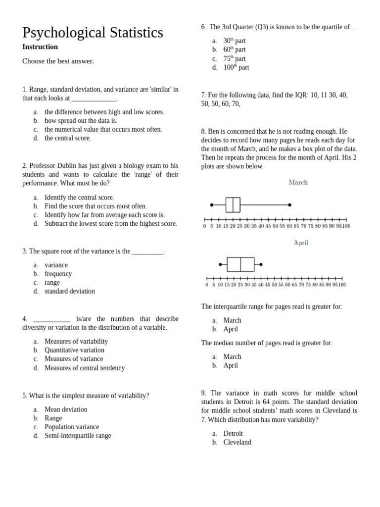 MOCK QUIZ Measures of Variability | PDF
