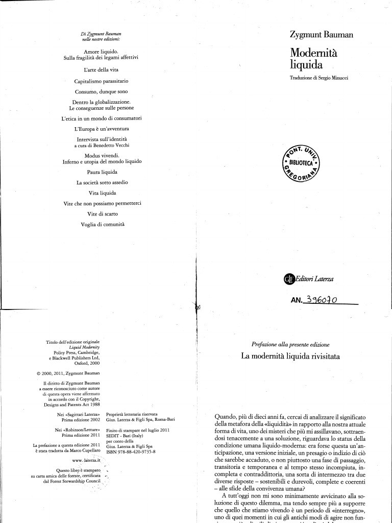 Bauman, Z., ModernitÃ Liquida, Prefazioni, III-XXXVIII | PDF